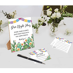 Date Night Ideas for Couples, Bridal Shower Games Date Night Sign, 1 Wooden Sign with 50 Cards, Mexican Fiesta Wishes Advice Game for Wedding, Bachelorette Party Night, Engagement Decoration