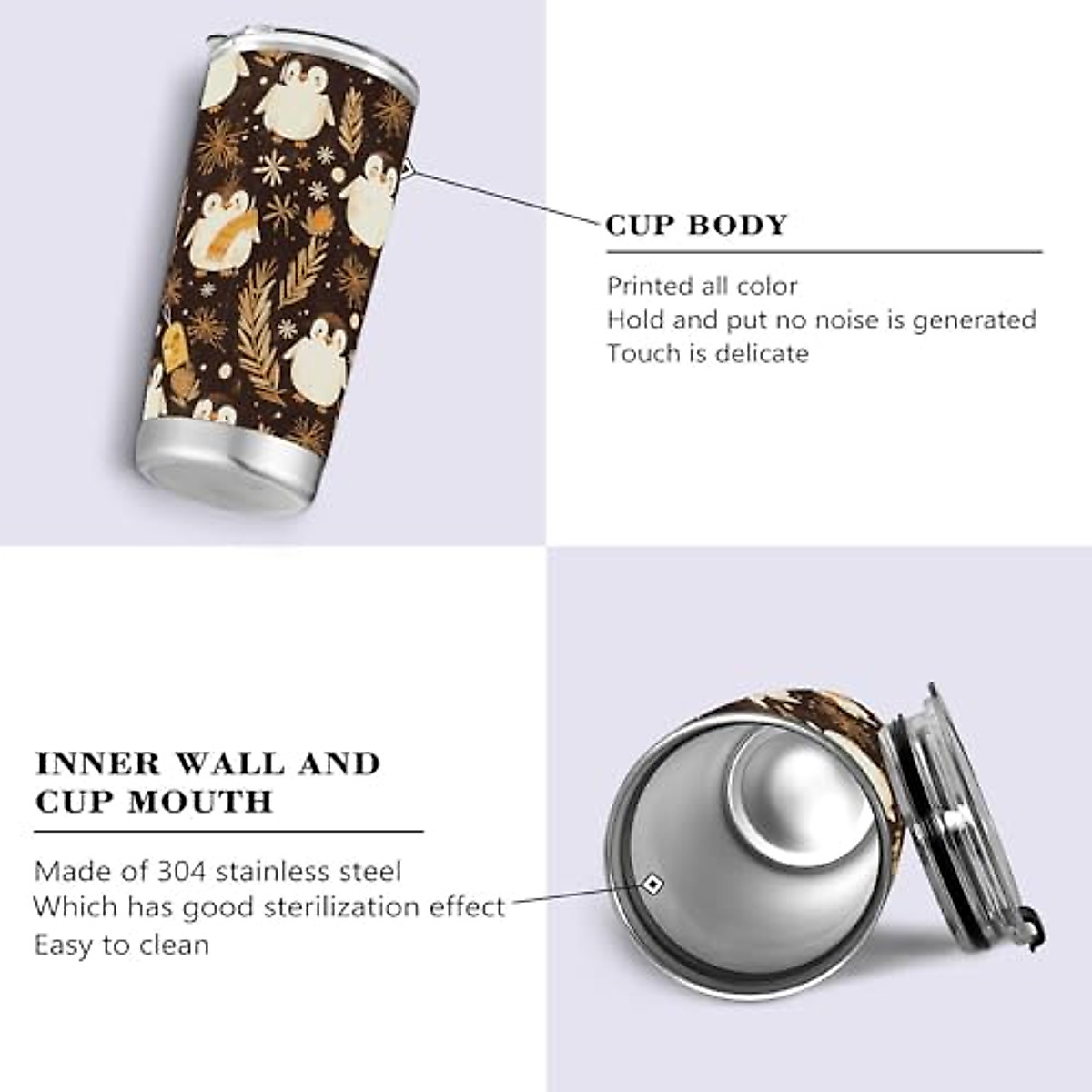 sanluoli Penguin Rose Gold Stainless Steel travel coffee cups Leak-proof Lid and Straw mugs for coffee for Home, Office or Car reusable coffee tumbler 20 OZ