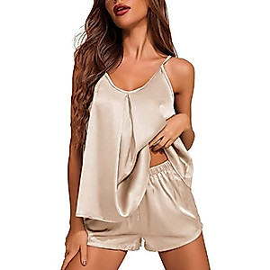 Ekouaer Silk Pajamas Sets Women Satin 2 Piece Silk Pjs Cami Top Sleepwear Champagne