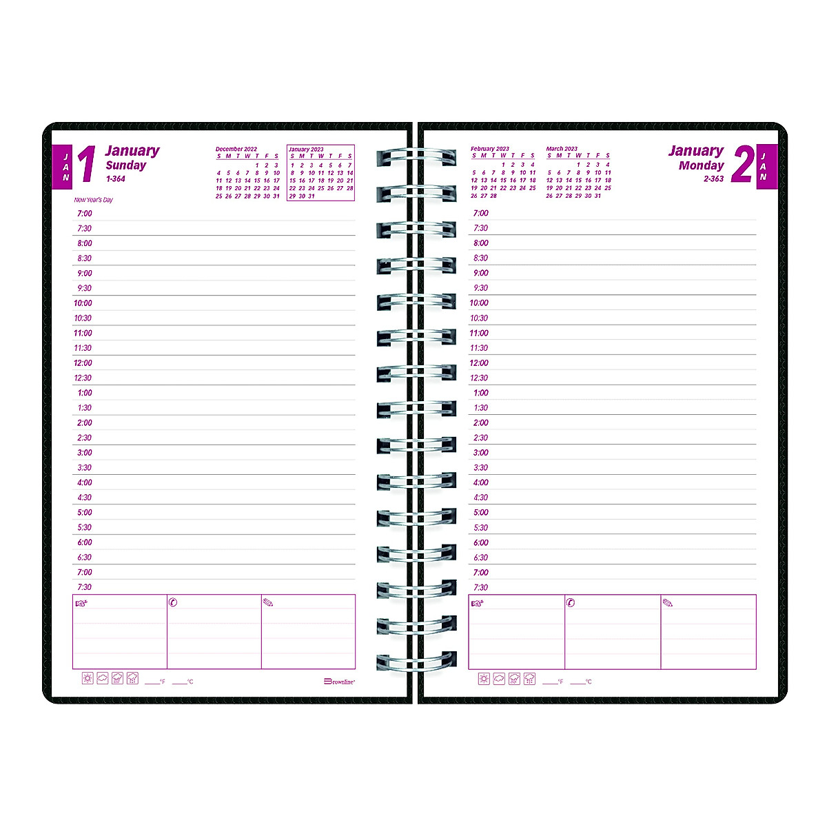 Brownline 2023 DuraFlex Daily/Monthly Planner, Appointment Book, 12 Months, January to December, Twin-Wire Binding, 8" x 5", Black (CB634V.BLK-23)