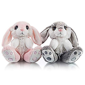 My OLi Bunny Rabbit Stuffed Animal Plush Bunny 7" Easter Stuffed Bunny with Floppy Ear 2 Pack Plush Rabbit Bedtime Friend Plush Toy Gifts for Girls Boys Kids, Gray & Pink