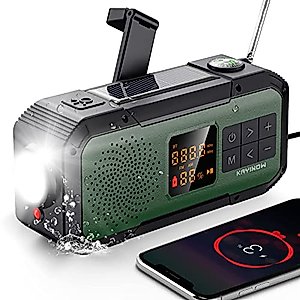 Emergency Radio Waterproof Bluetooth Speaker,WB Weather Radio NOAA Alert, Digital Portable AM FM Small Radio, Hand Crank Solar Survival Radio with 2000mAH Cell Phone Charger, Flashlight, Storm Radio