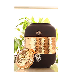 Indian Art Villa Half Hammered With Silk Finish Copper Water Pot In Black Color, Water Storage Volume - 169 Oz