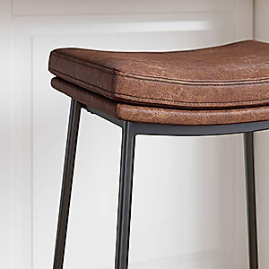 Nathan James 22202 Arlo Modern Backless Upholstered Kitchen Counter Bar Stool with Double-Layered Saddle Seat and Metal Base, Brown/Matte Black