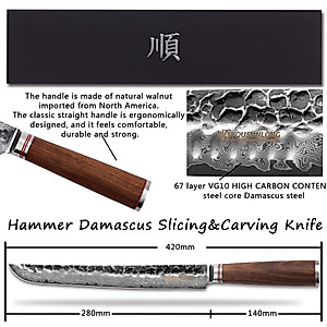 YOUSUNLONG Sakimaru Knife 11 inch Pro Sashimi Sushi Knife Japanese Damascus Steel Ergonomic Design Max Yanagiba Knife Walnt Handle with Leather