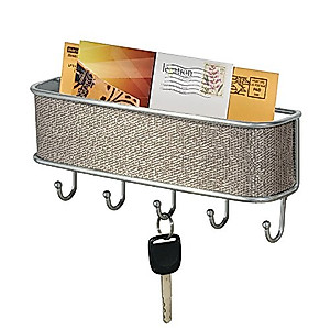 iDesign Twillo Metal Wall Mount Key and Mail Rack, 5-Hook Organizer for Kitchen, Mudroom, Hallway, Entryway, 10.5" x 2.5" x 4.5" - Metallico