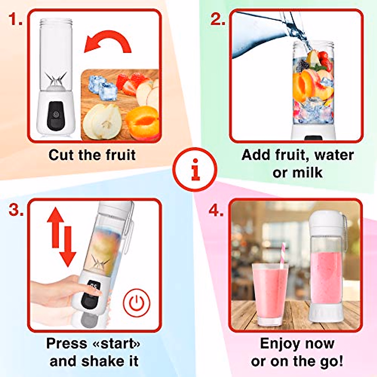 Portable Blender Lacomri – Powerful Crusher for Frozen Fruits and Veggies – Travel Blender – Mini Blender with Stainless-Steel Blades – Ideal for Healthy Juices and Smoothies