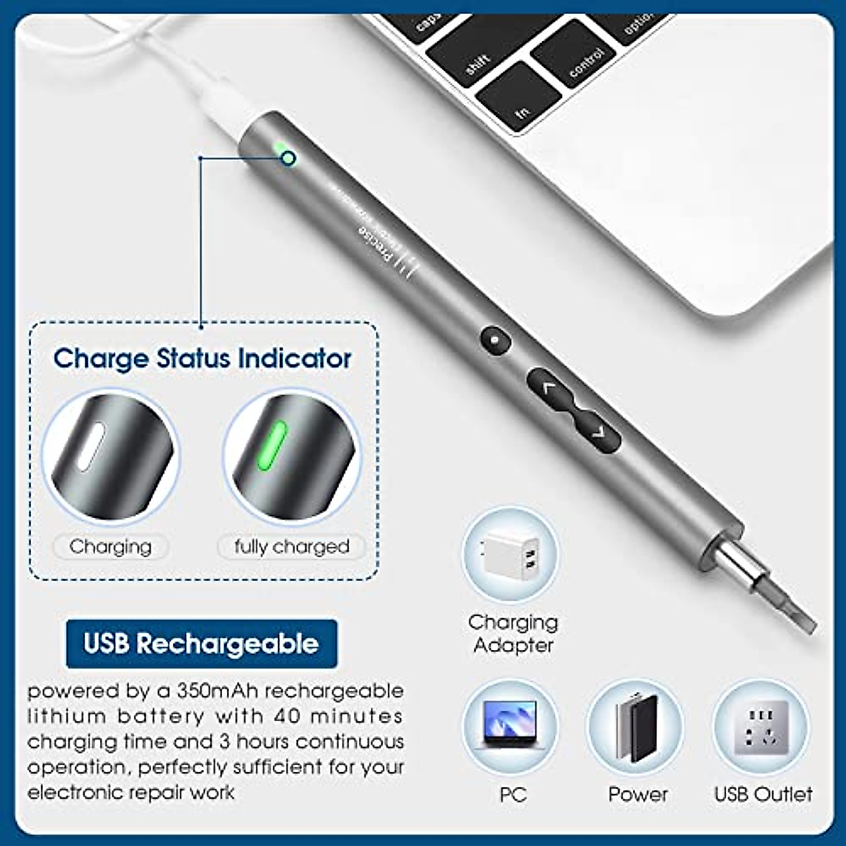 LIFEGOO Mini Electric Screwdriver, 62 in 1 Cordless Precision Power Screwdriver Set with 48 Bits, LED Lights Magnetic Mat, Rechargeable Repair Tool Kit for Phone Watch Camera Laptop PC