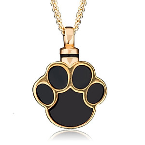 Q&Locket Gold Plated Dog Cat Paw Print Urn Necklace for Ashes Memorial Cremation Jewelry