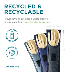 U-Konserve Bamboo Cutlery Set in Recycled Case - Reusable Utensil Spoon Fork Knife - Lightweight for Zero Waste Lunches and Travel - Navy Blue Carrying Case