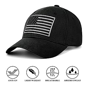 KIRAAT 3 Pack American Flag Baseball Cap Unisex,Low Profile USA Plain Dad Hat for Men＆Women (Black＆Grey＆Green)