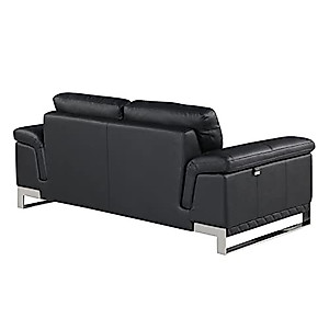 Blackjack Furniture Weston Collection Italian Leather Living Room, Den Loveseat, Black