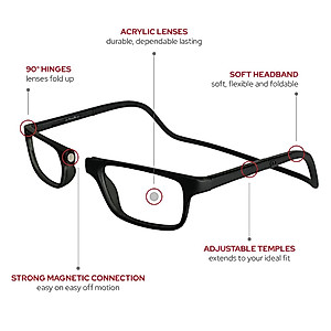 Clic Magnetic Reading Glasses by Slastik, Computer Readers, Soft Foldable Band, Replaceable Lens, Adjustable Temples, Nashi, (S-XL, Black, 1.75 Magnification)
