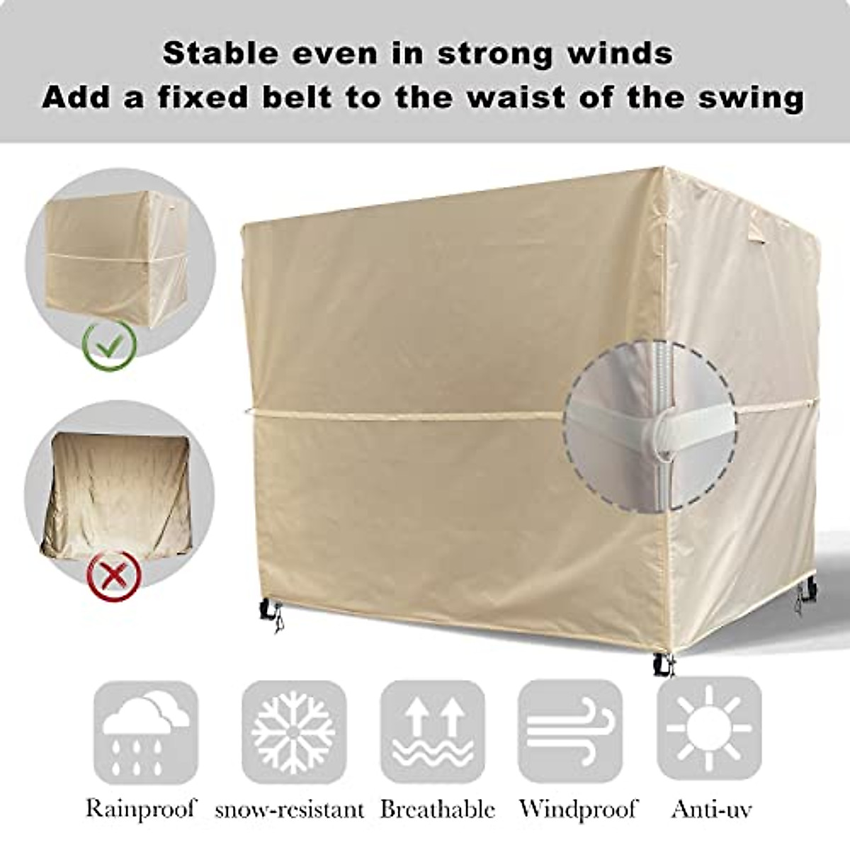 Ourdoor Swing Cove,3 Triple Seater Hammock Cover Garden Swing Cover Garden Hammock Glider Chair Cover Outdoor Swing Cover UV Resistant Swing Canopy Cover (65 * 49 * 66 inch)