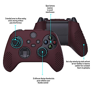 eXtremeRate PlayVital Wine Red 3D Studded Edition Anti-Slip Silicone Cover Skin for Xbox Series X/S Controller, Soft Rubber Case Protector for Xbox Core Wireless Controller with Thumb Grip Caps