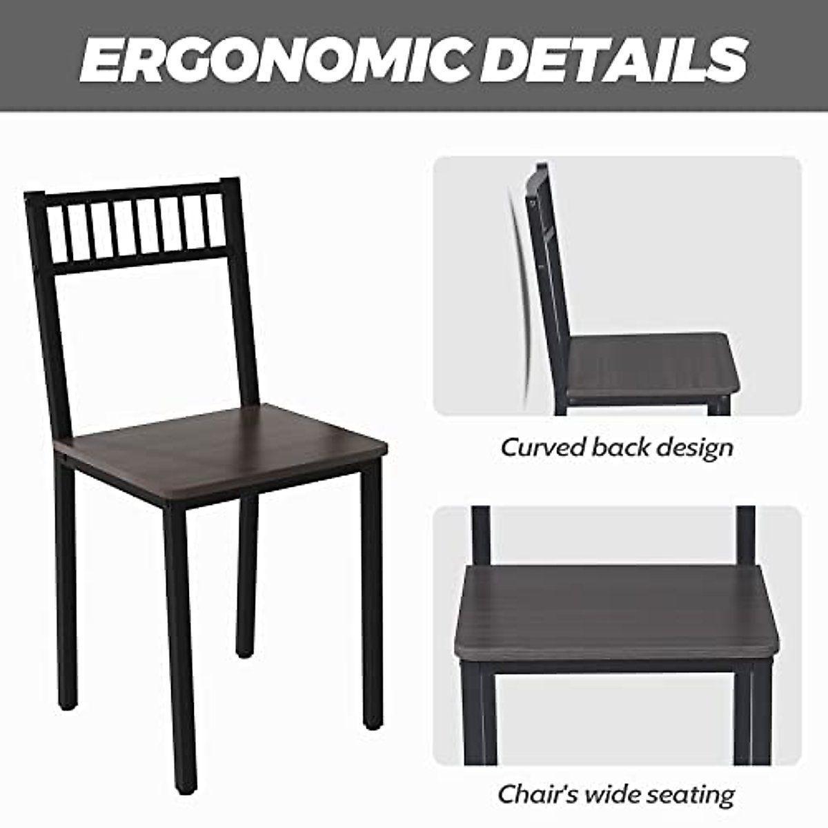 Bigbiglife Dining Table Set for 4, Kitchen Table with 2 Chairs and 1 Bench, Dining Table Set with 2 Storage Racks and 4 S-Hooks, Modern Design for Small Space Home Kitchen, Dark Grey