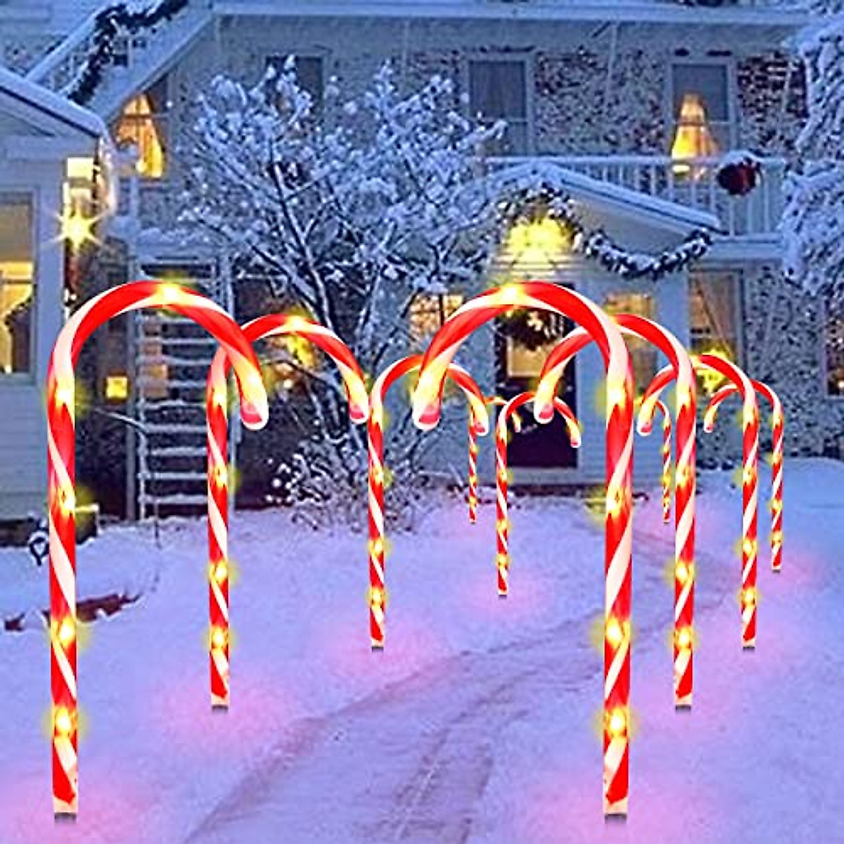 PinPon Candy Cane Lights Outdoor Pathway, 10 Pack 21" Pathway Markers Walkway Lights with Stake, Xmas Decorations for Outdoor Yard Patio Garden