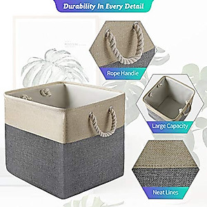 STEPRAGE Storage Bins - Decorative Baskets Foldable Storage Box Cubes with Handles for Organizing Shelf Nursery Home Closet & Office，13(L).13(M) 13(H) - 1Pack, Grey and Beige