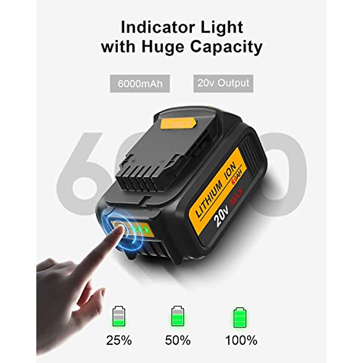 TeenPower Replacement for Dewalt 20V Battery 6000mAh 2/pk Compatible with Dewalt 20v max Battery DCB205 DCB206 DCB204 DCB200 DCB203 DCB201