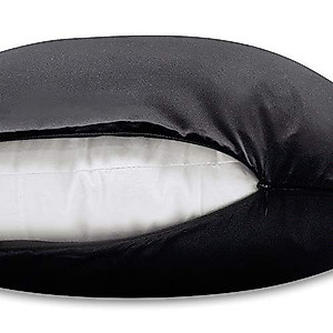 Zenssia Silky Satin Pillow Cases Set of 2, Soft Satin Pillowcases for Hair and Skin, Satin Pillow Covers with Zipper Closure, Queen Size 20x30 Inches, Black