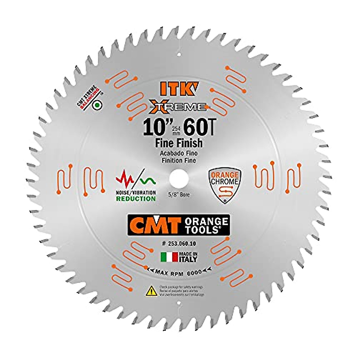 CMT 253.060.10 ITK Industrial Finish Sliding Compound Miter Saw Blade, 10-Inch x 60 Teeth 1FTG+2ATB Grind with 5/8-Inch Bore