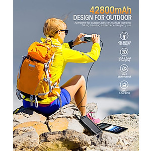 Power-Bank-Solar-Charger - 42800mAh Portable Charger,Solar Power Bank,External Battery Pack 5V3.1A Qc 3.0 Fast Charger Built-in Super Bright Flashlight (Deep Black)