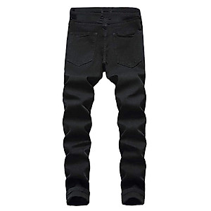 Men's Ripped Skinny Stretch Distressed Destroyed Slim Jeans Denim Pants Black 34