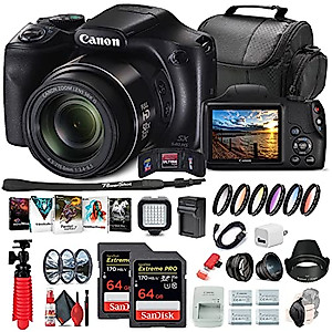 Canon PowerShot SX540 HS Digital Camera (1067C001), 2 x 64GB Memory Card, 3 x NB-6L Battery, Color Filter Kit, Filter Kit, Corel Photo Software, Charger, Card Reader, LED Light + More (Renewed)
