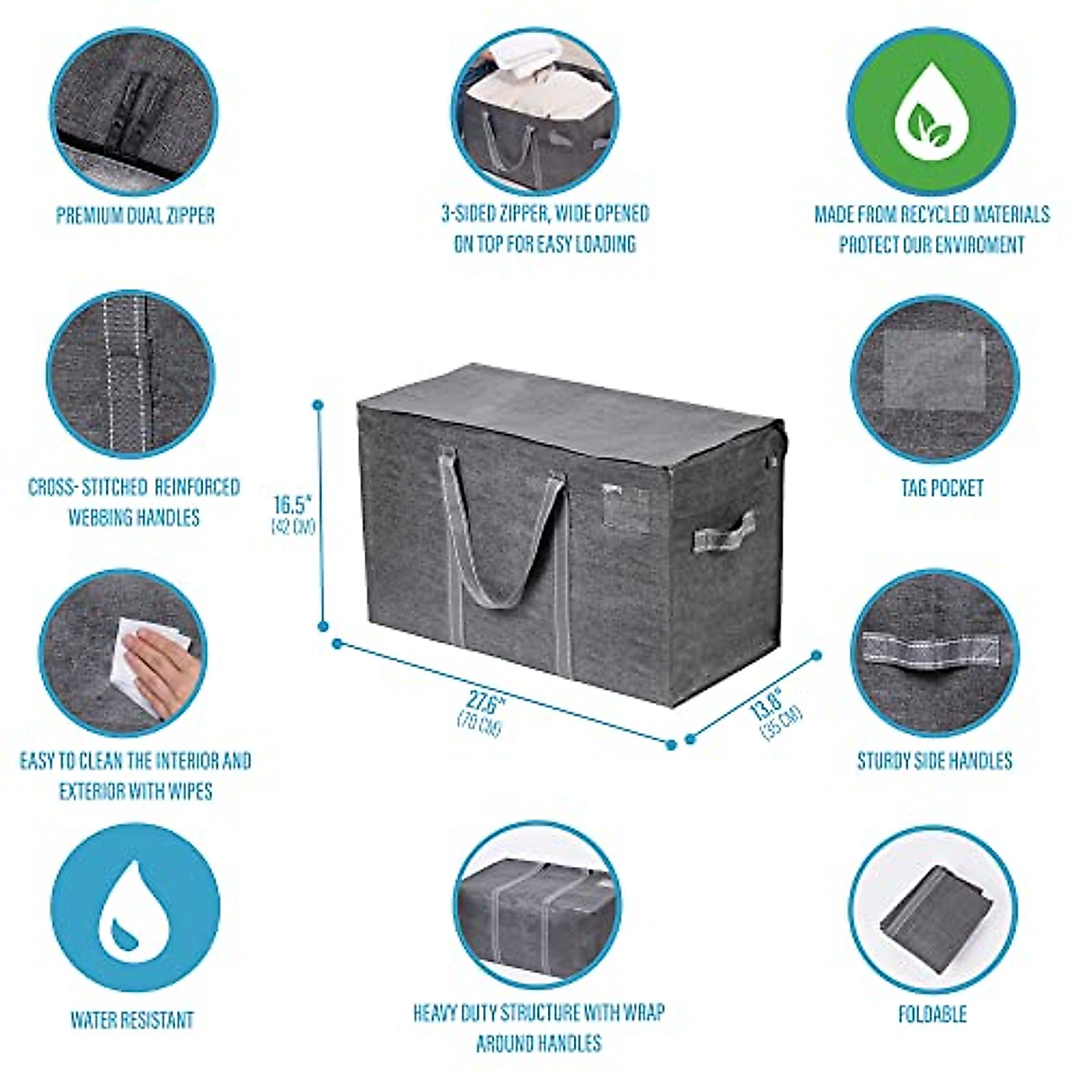 VENO 8 Pack Extra Large Moving Storage Bags with Zippers, Foldable Heavy-Duty Tote for Space Saving, Alternative to Moving Boxes, Packing Supplies, Plastic Storage Bins (Dark Gray - Set of 8)