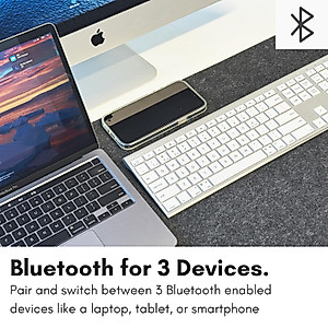 Macally Bluetooth Keyboard for Mac, Compatible Apple Keyboard Wireless with Numeric Keypad - Multi Device Keyboard for MacBook Pro/Air, iMac, Mac Mini