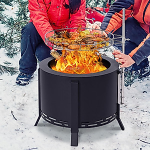 TITIMO Smokeless Fire Pit 19.5”inch Bonfire Low Smoke Stove 360°Rotating Grill pan with Removable Ash Pan Alloy Wood Burning Outdoor Fire Pit for Backyards and Camping Park Party BBQ Waterproof Bag