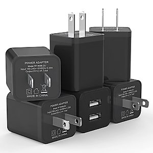 6Pack USB Wall Charger, iGENJUN 2.4A Phone Charger Dual USB Port Cube Power Plug Adapter Fast Wall Charger Block Compatible with iPhone 14/14 Pro/13/13 Pro, Samsung Galaxy, Pixel, LG, Android-Black