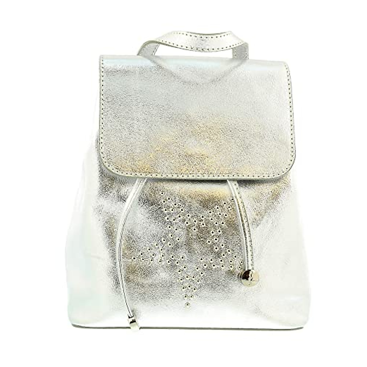 Pierre Cardin Silver Leather Metallic Star Studded Medium Fashion Backpack for womens
