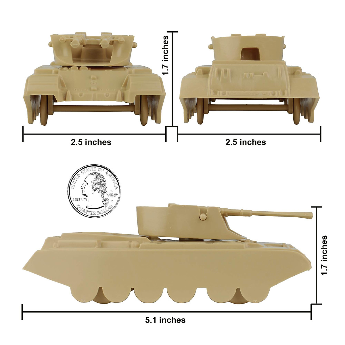 BMC Classic Payton Anti-Aircraft Tanks - 4pc Tan Green Plastic Army Men Vehicles