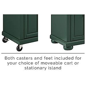 Crosley Furniture Madison Madison Rolling Kitchen Island Cart, Microwave Stand, Coffee Bar, with Shelves and Drawers, Emerald Green