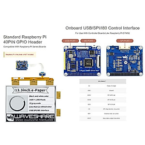 13.3inch e-Paper e-Ink Display HAT for Raspberry Pi Resolution 1600×1200 Black/White 16 Grey Scales USB/SPI / I80 Partial Refresh Support @XYGStudy