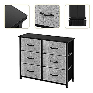 AZL1 Life Concept 6 Drawers Fabric, Tower Dresser for Bedroom, Hallway, Nursery, Entryway, Closets, Sturdy Metal Frame, Wood Tabletop, Easy Pull Handle, 31.5 Inches, Grey with Black