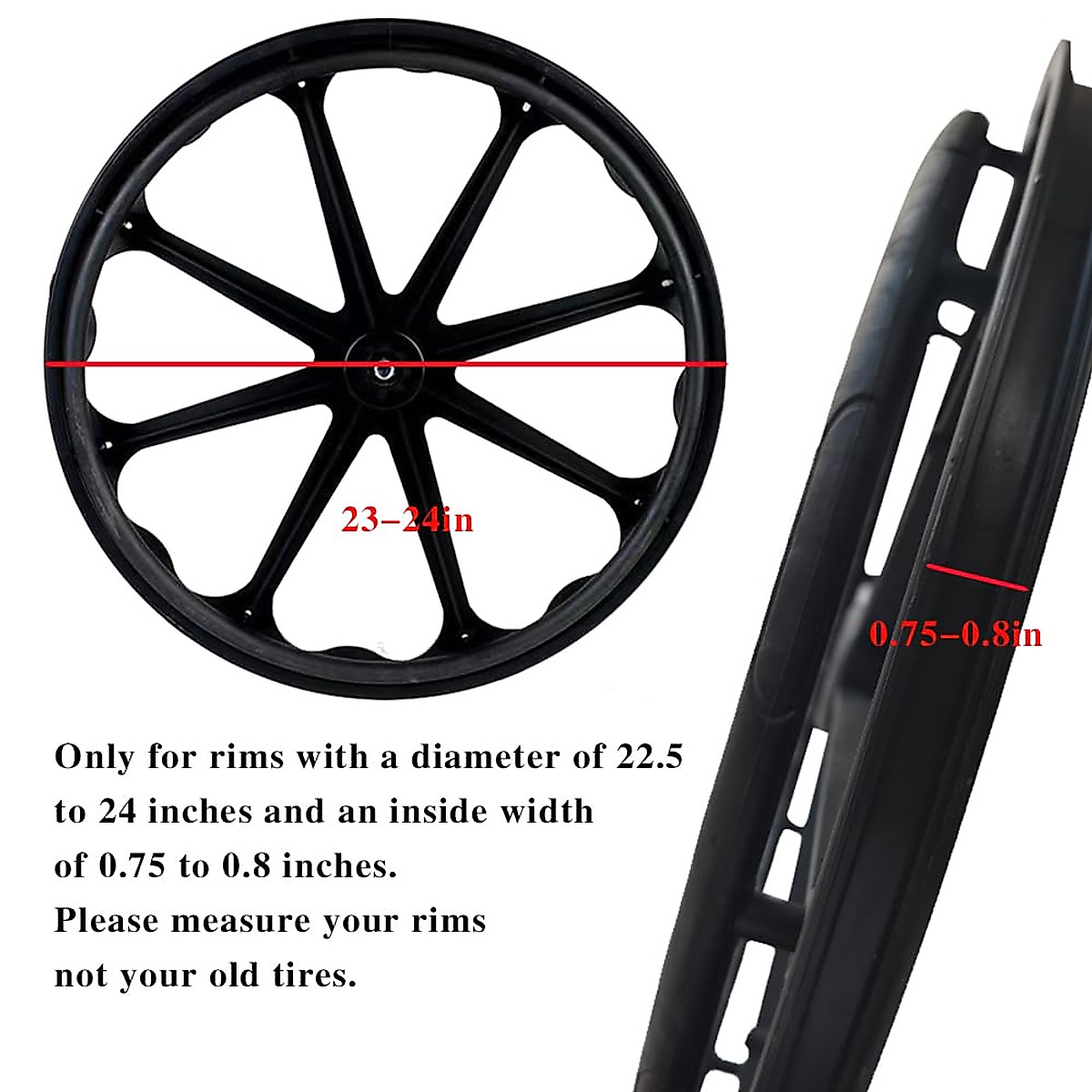 (1 Pair) Wheelchair Rear Wheel Replacement Tire, Wheelchair Tire, 24 "X 1" Universal Flat-Free Polyurethane Tire, Suitable For Manual Wheelchair Tire Replacement