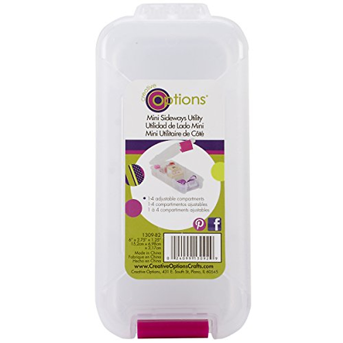 Creative Options 1309-82 Pro-Latch Mini Sideways Utility Organizer with 1 to 4 Adjustable Compartments , Pink