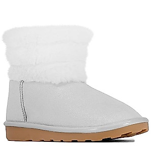 Nautica Girls Boots with Sherpa Fur Lining Warm - Comfortable Snow Ankle Winter Bootie For Little Kids & Big Kids-Siya Girls-Grey Shimmer Silver Size-2