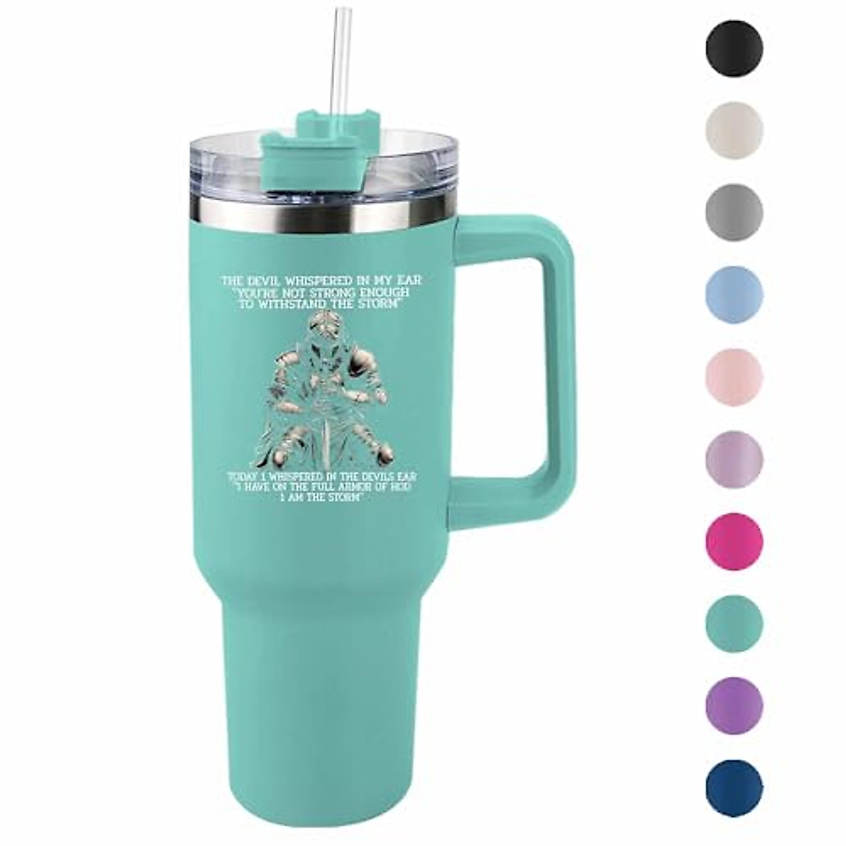 40 ounce insulated cup with handle, double-layer vacuum stainless steel material, equipped with straw, can keep warm or maintain cold drinks Hand Painted Alphabet Samurai Lake Green