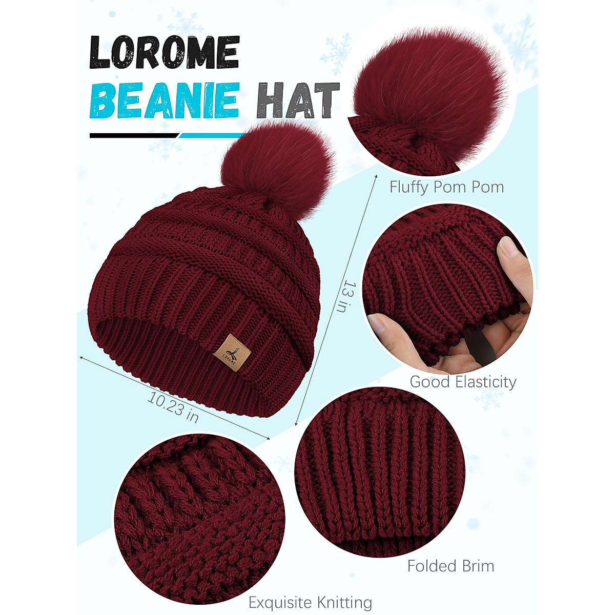 Winter Hat Scarf Gloves and Ear Warmer, Warm Knit Beanie Hat Touch Screen Gloves Set Winter Gifts Neck Scarves for Women Wine Red