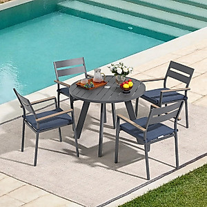 JOIVI 5 Piece Patio Dining Set, Outdoor Furniture Set Includes 4 Stackable Chairs and Table with 2.05” Umbrella Hole, All Weather Patio Dining Chair for Deck, Graden, Porch