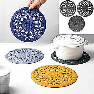 Viwehots Silicone Trivets Mats -Silicon Mat for Hot Pots and Pans, Round Hot Pads and Mats, Flexible Modern Kitchen Table Mat, Heat Resistant Multi-Use Carved Teapot Coaster Set of 3 Teal
