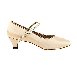 Very Fine Dance Shoes - Ladies Practice, Cuban Low Heel Ballroom Dance Shoes - 3008-1.3-inch Heel and Foldable Brush Bundle - Light Brown Satin - 4.5