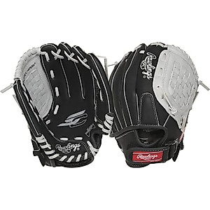 Rawlings | SURE CATCH T-Ball & Youth Baseball Glove | Right Hand Throw | 10.5" | Black/Grey