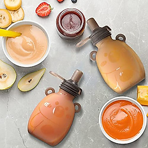 haakaa Happii Bear Reusable Pouches for Baby Food,Refillable Pouches for Toddlers, Reusable Squeeze Pouches for Kids,for Fruit Puree,Yogurt,Smoothies...2 Pack 6 oz/170ml, 6 Months+