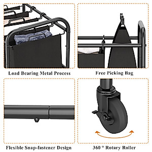 Wisdom Star 3 Bag Laundry Sorter Cart, Laundry Hamper Sorter with Heavy Duty Rolling Wheels and Removable Bags for Clothes Storage,Laundry Organizer Laundry Basket Laundry Clothes Hamper, Black