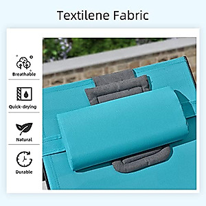 PURPLE LEAF Outdoor Tanning Lounge Chair Set with Face Hole Aluminum Adjustable Chairs Wheels Pillows and Table for Poolside Beach Patio Reclining Sunbathing Lounger Blue