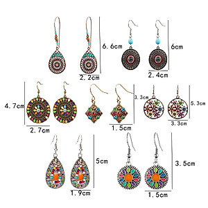 LAIMALA 7 Pairs Bohemian Vintage Dangle Earrings Retro Rhinestone Dangle Drop Earrings for Women